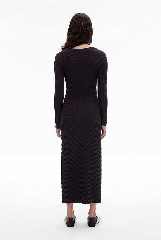 Black Chevron Stripe Knit Dress - Women's Black Dresses | Witchery