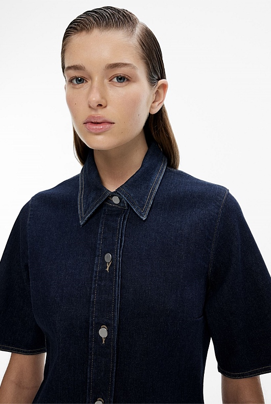 Dark Indigo Denim Shirt Dress - Women's A Line Dresses | Witchery