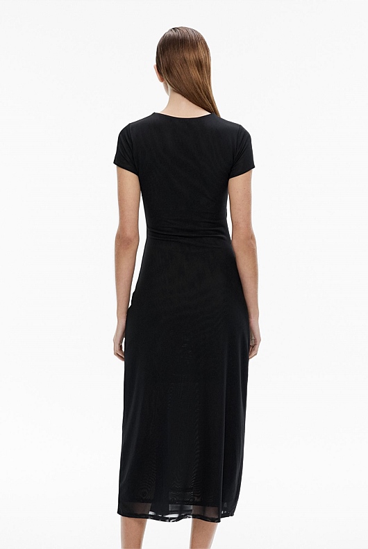 Black Mesh Gather Dress - Women's Christmas Party Dresses | Witchery