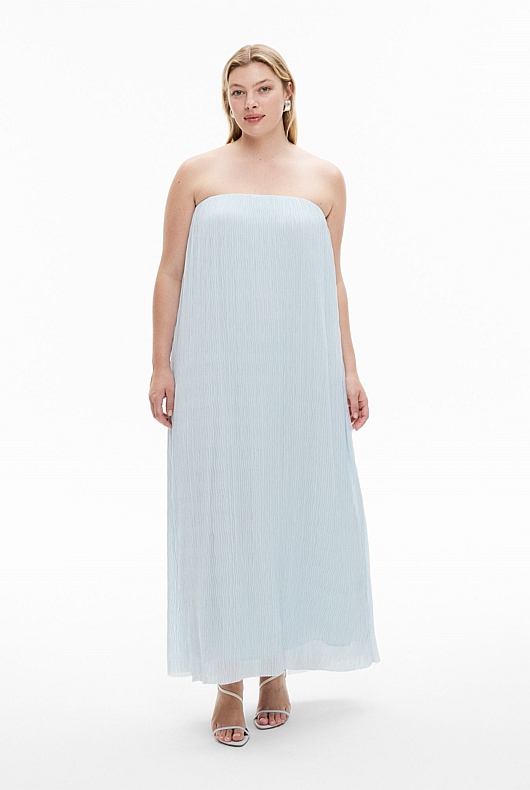 Baby Blue Strapless Crinkle Dress - Women's Christmas Party Dresses ...