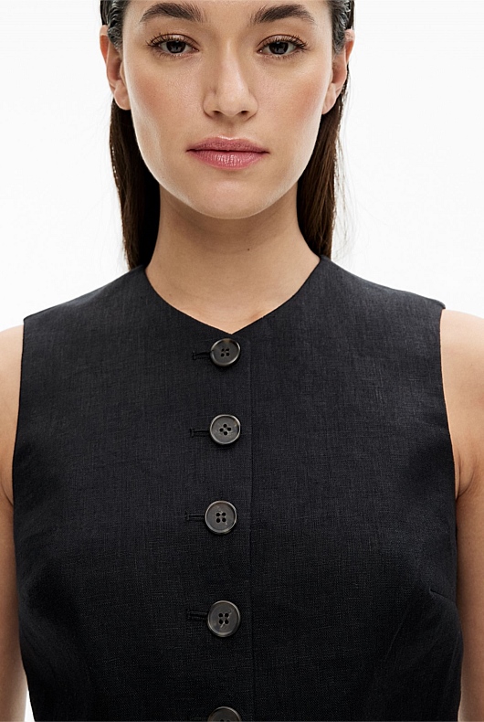 Black Button Front Vest - Women's New Clothing | Witchery