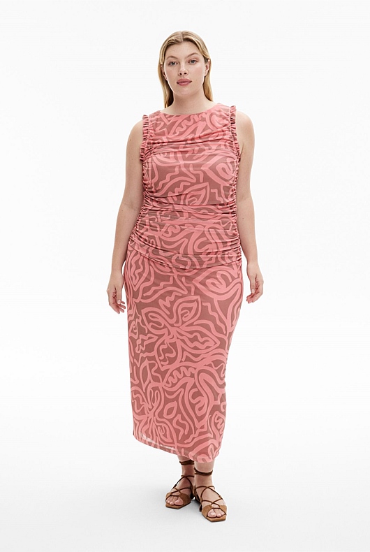 Rosewood Print Mesh Ruffle Dress - Women's Dresses | Witchery