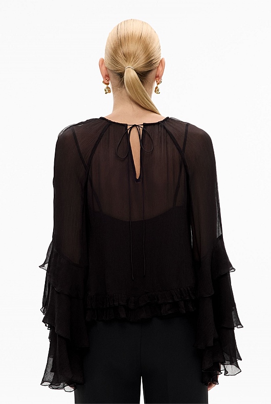Black Ruffle Trim Shirt - Women's Evening Tops | Witchery