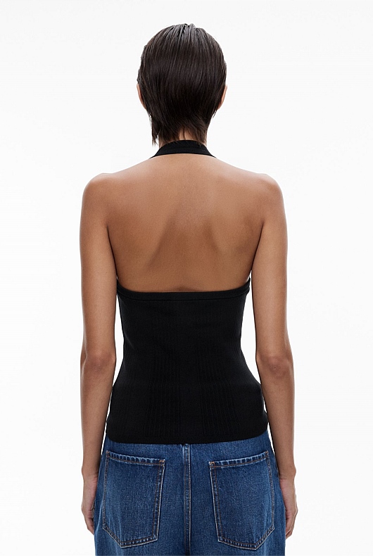 Black Halter Button Knit - Women's Sleeveless Tops | Witchery