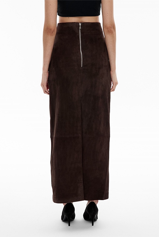 Chocolate Suede Midi Skirt - Women's Maxi Skirts | Witchery