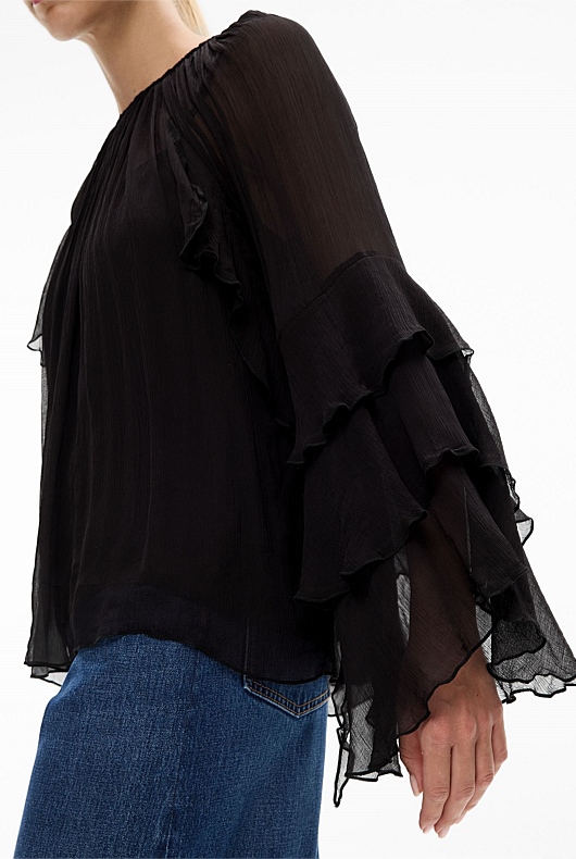 Black Ruffle Shirt - Women's Long Sleeve Tops | Witchery