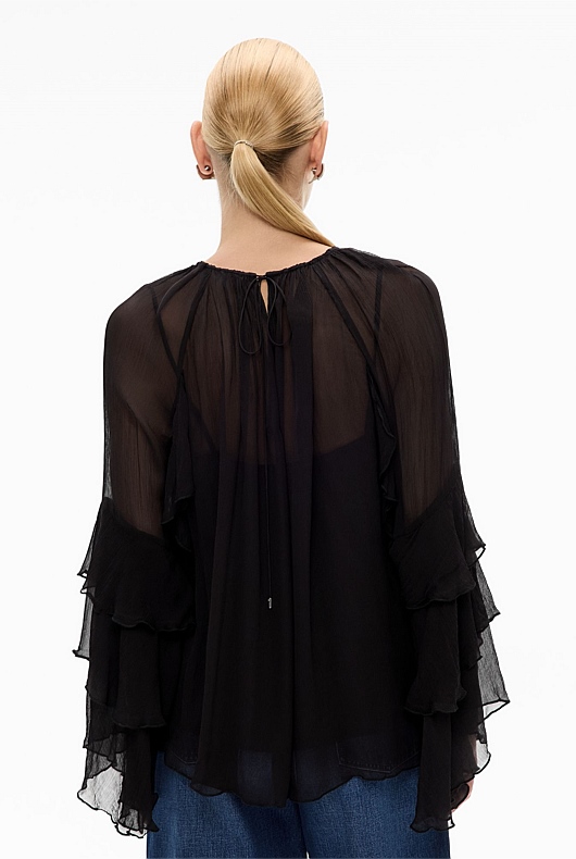 Black Ruffle Shirt - Women's Long Sleeve Tops | Witchery