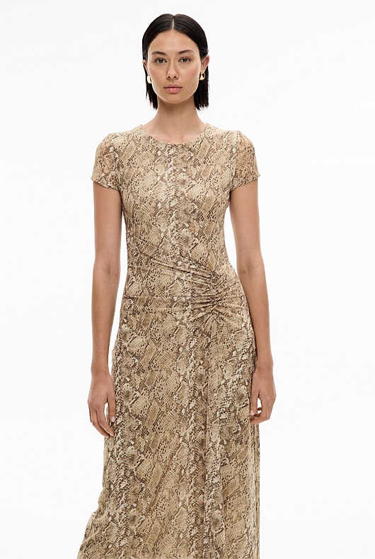 Snake Print Mesh Snake Dress - Women's Midi Dresses | Witchery