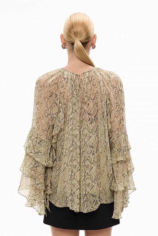 Snake Print Ruffle Shirt - Women's Long Sleeve Tops | Witchery