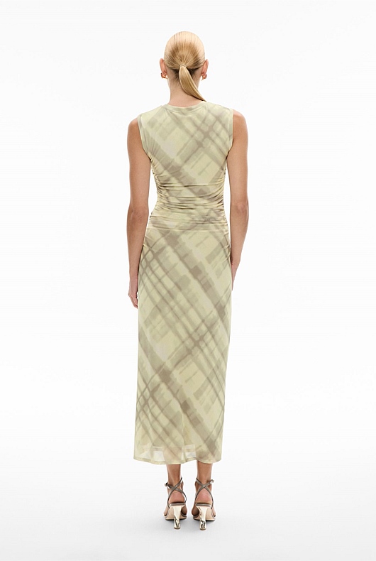 Check Print Mesh Check Dress - Women's Green Dresses | Witchery