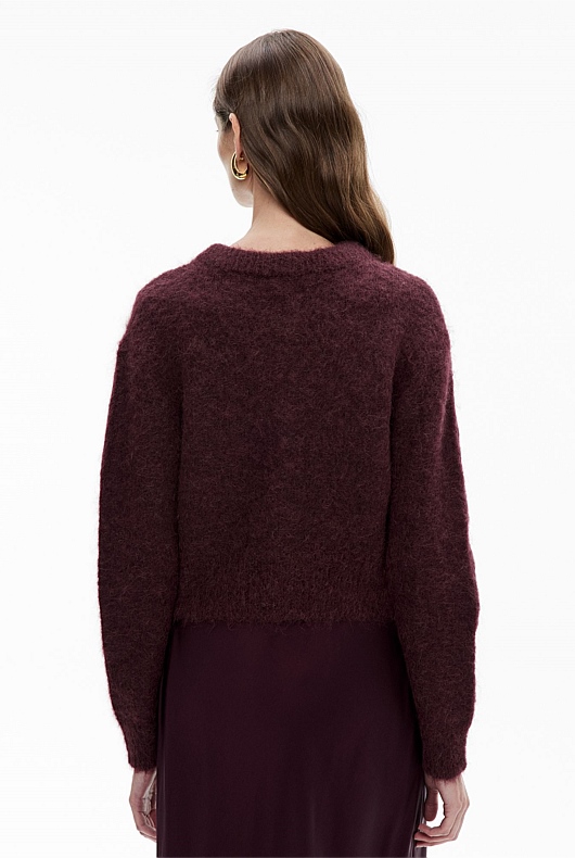 Plum Fluffy Crew Cardigan - Women's Cardigans | Witchery