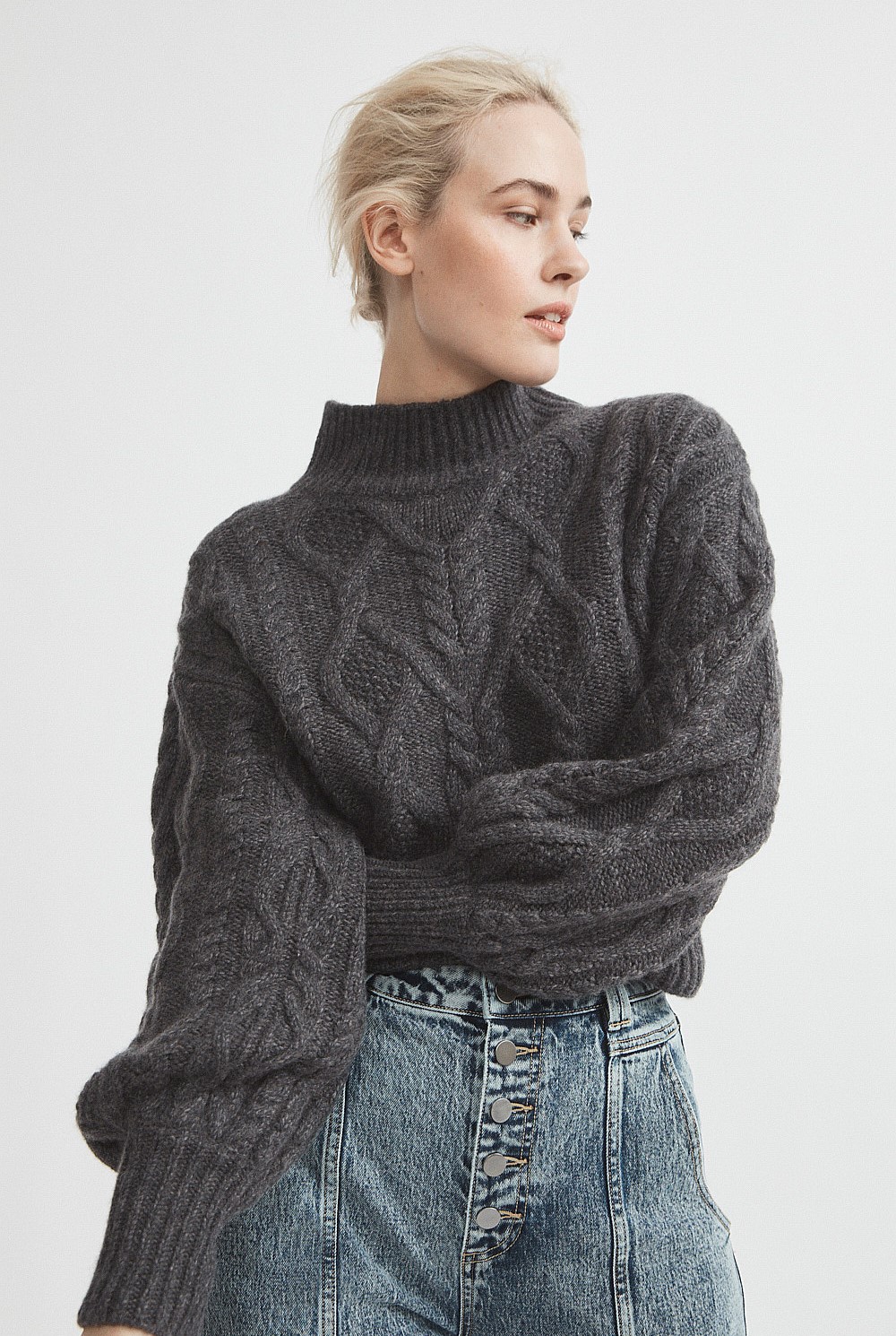Charcoal Marle Fashion Crop Cable - Women's Sweaters | Witchery