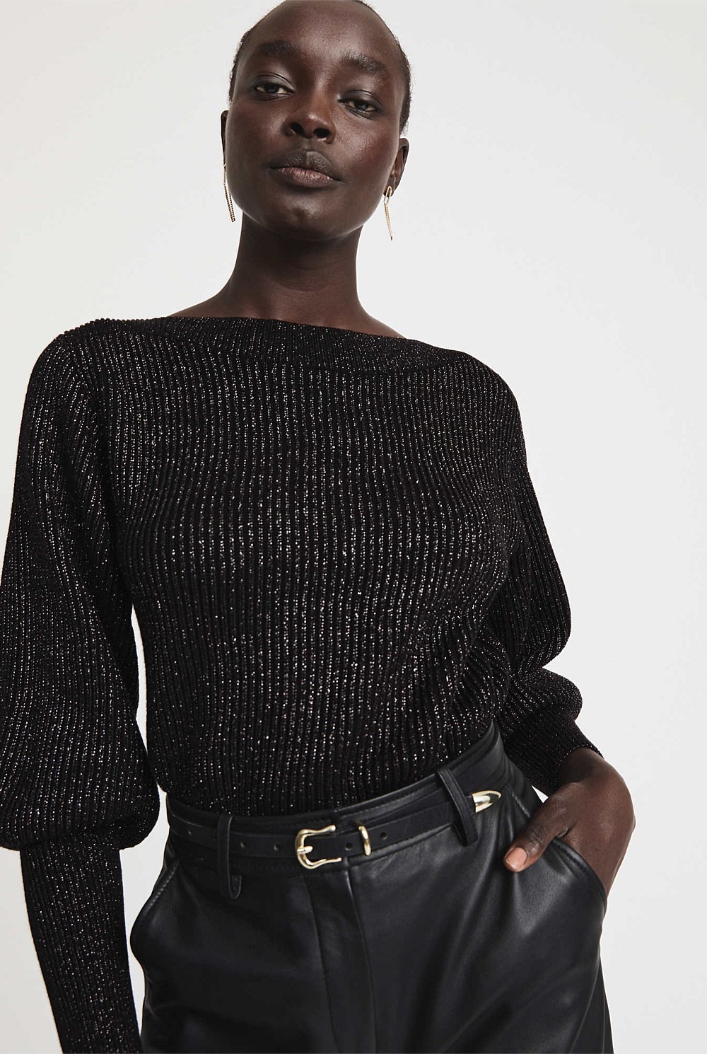 Black Lurex Rib Knit - Women's Sweaters | Witchery