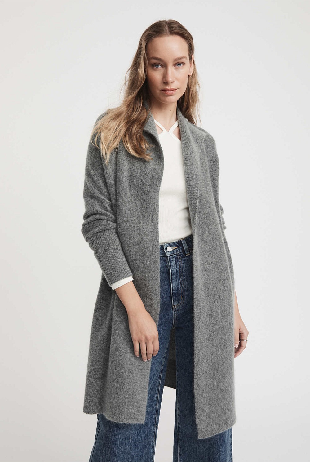 Mid Grey Marle Lofty Long Line Cardigan - Women's Cardigans | Witchery