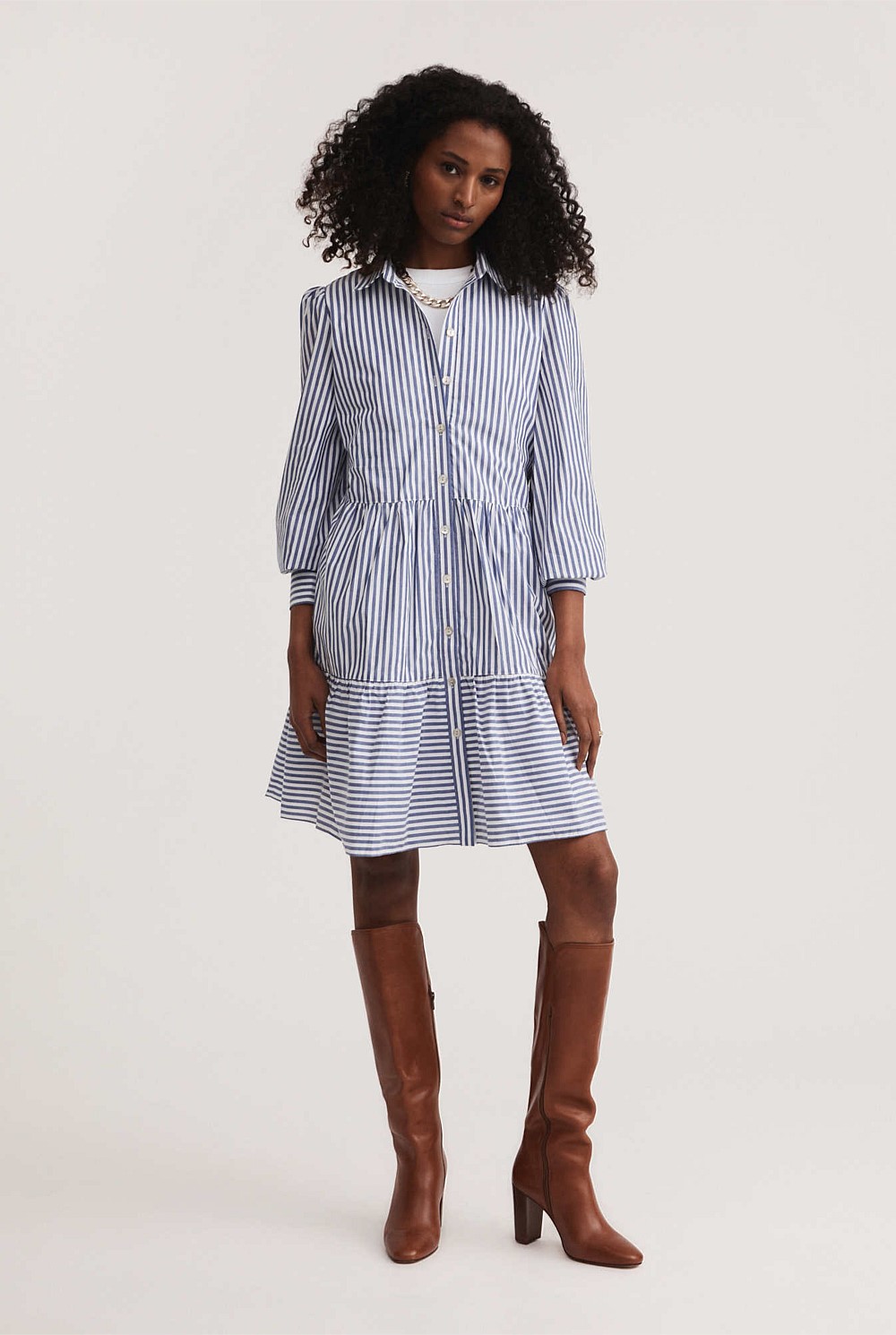 Navy Cotton Pinstripe Trapeze Dress - Women's A Line Dresses | Witchery