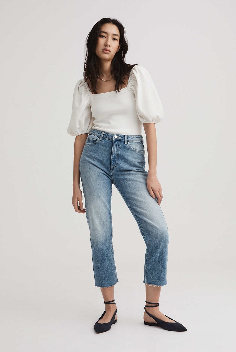 Chalk Puff Sleeve Rib Knit - Women's Knitwear | Witchery