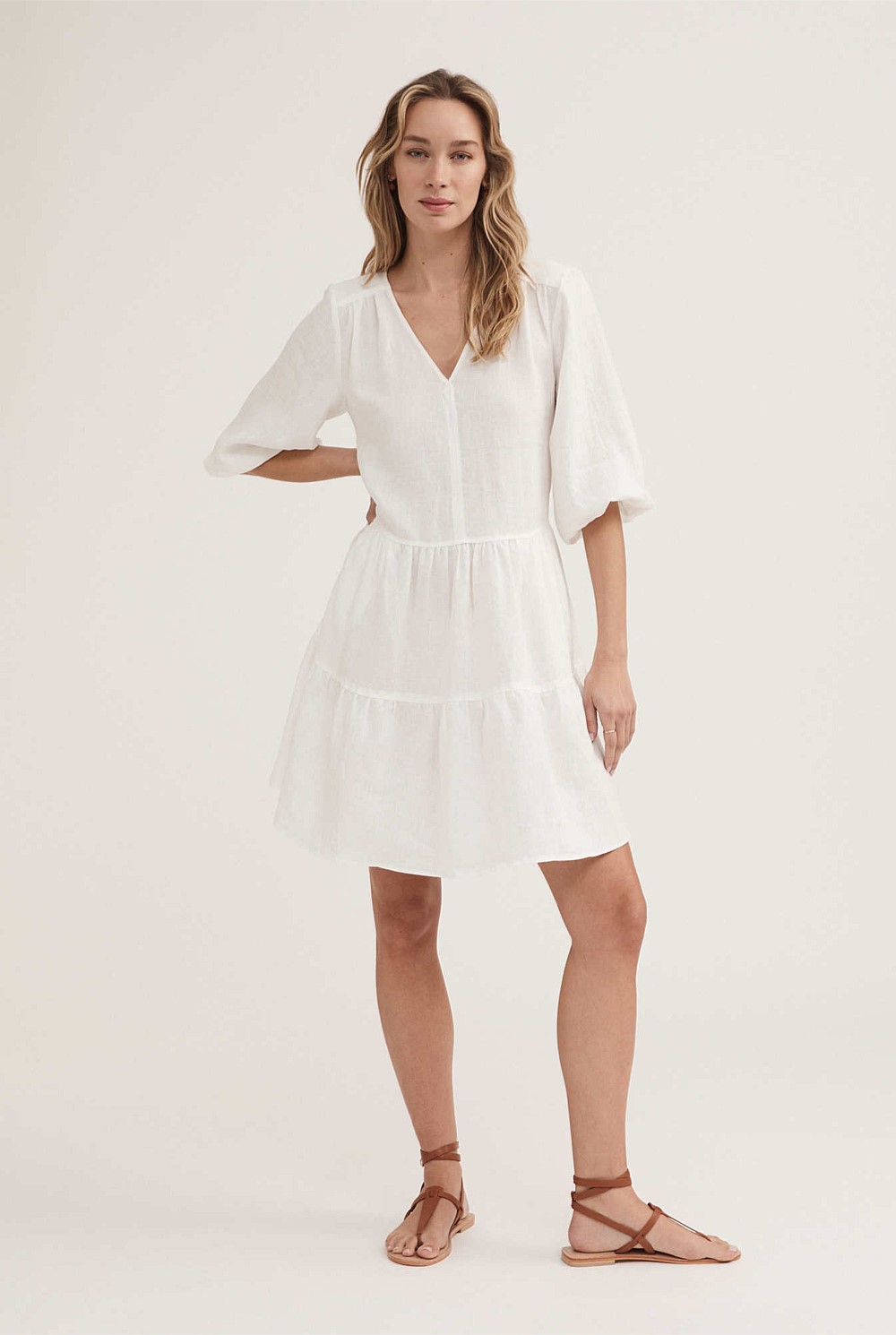 Chalk Linen Tiered Trapeze Dress - Women's A Line Dresses | Witchery