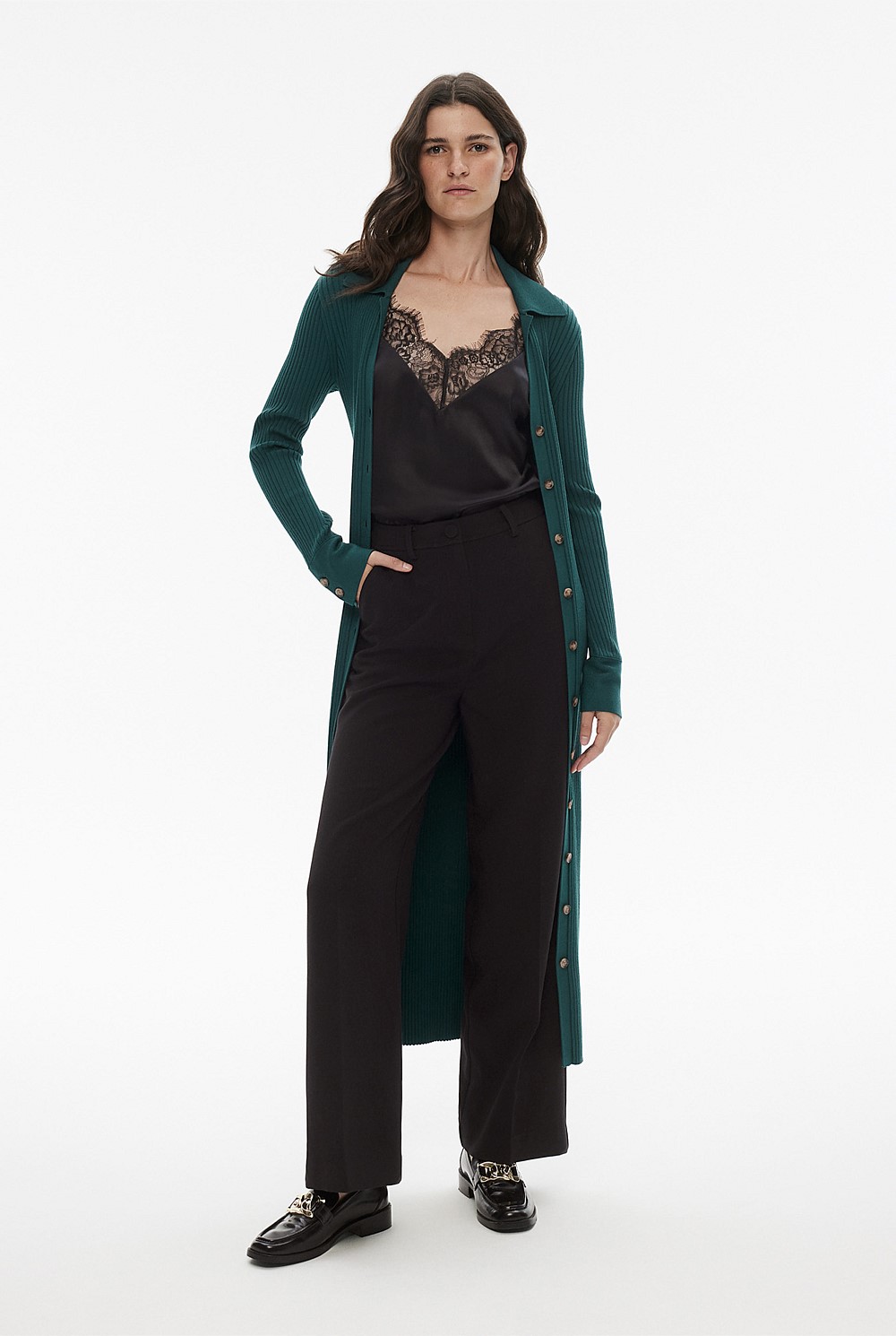 Petrol Green Button Through Rib Longline Cardigan - Women's Cardigans ...