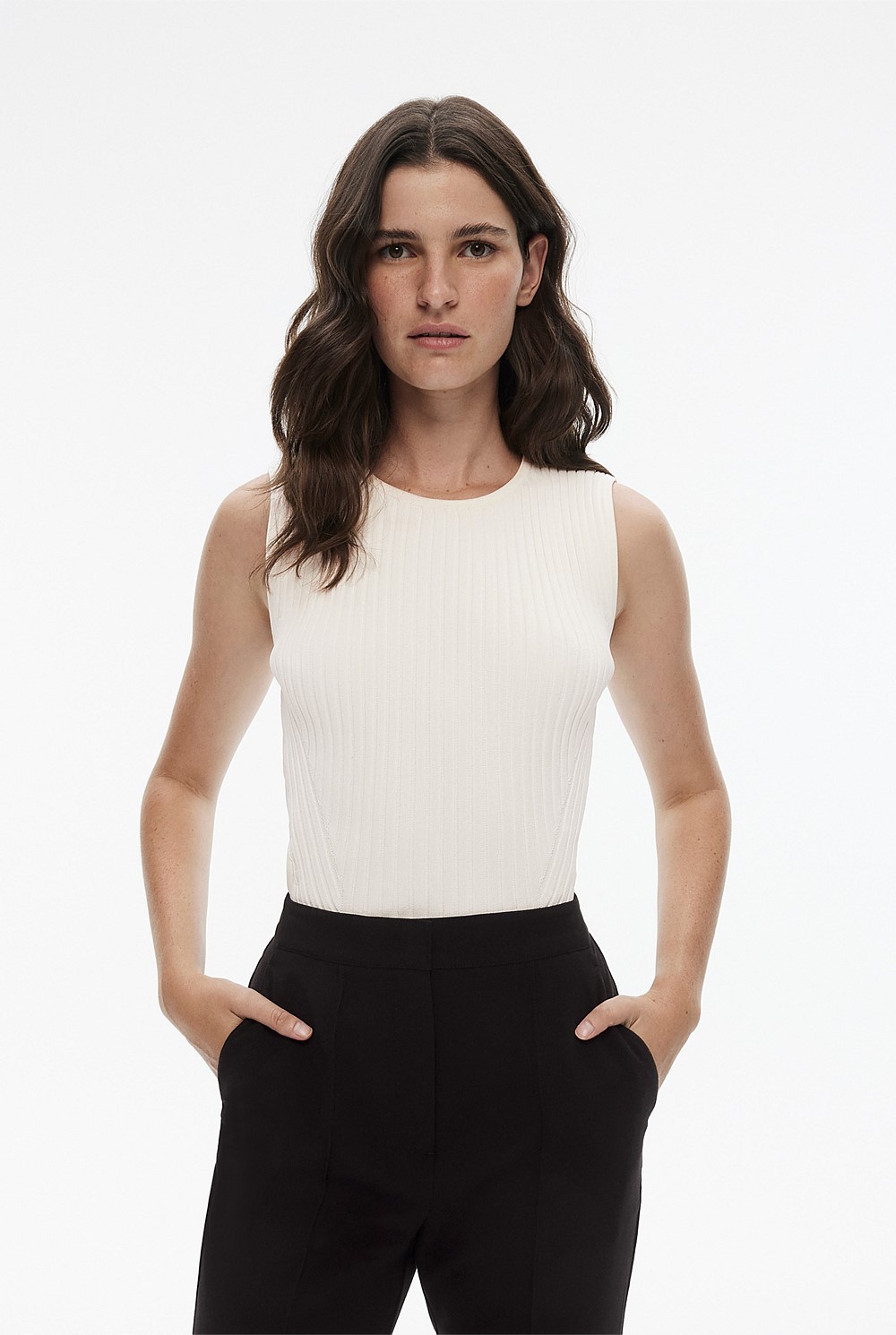 Chalk Crepe Rib Knit Tank - Women's Knitwear | Witchery