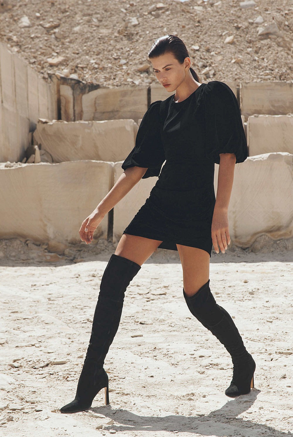 Black High Heel Stretch Suede Over the Knee Boot - Women's Shoes | Witchery