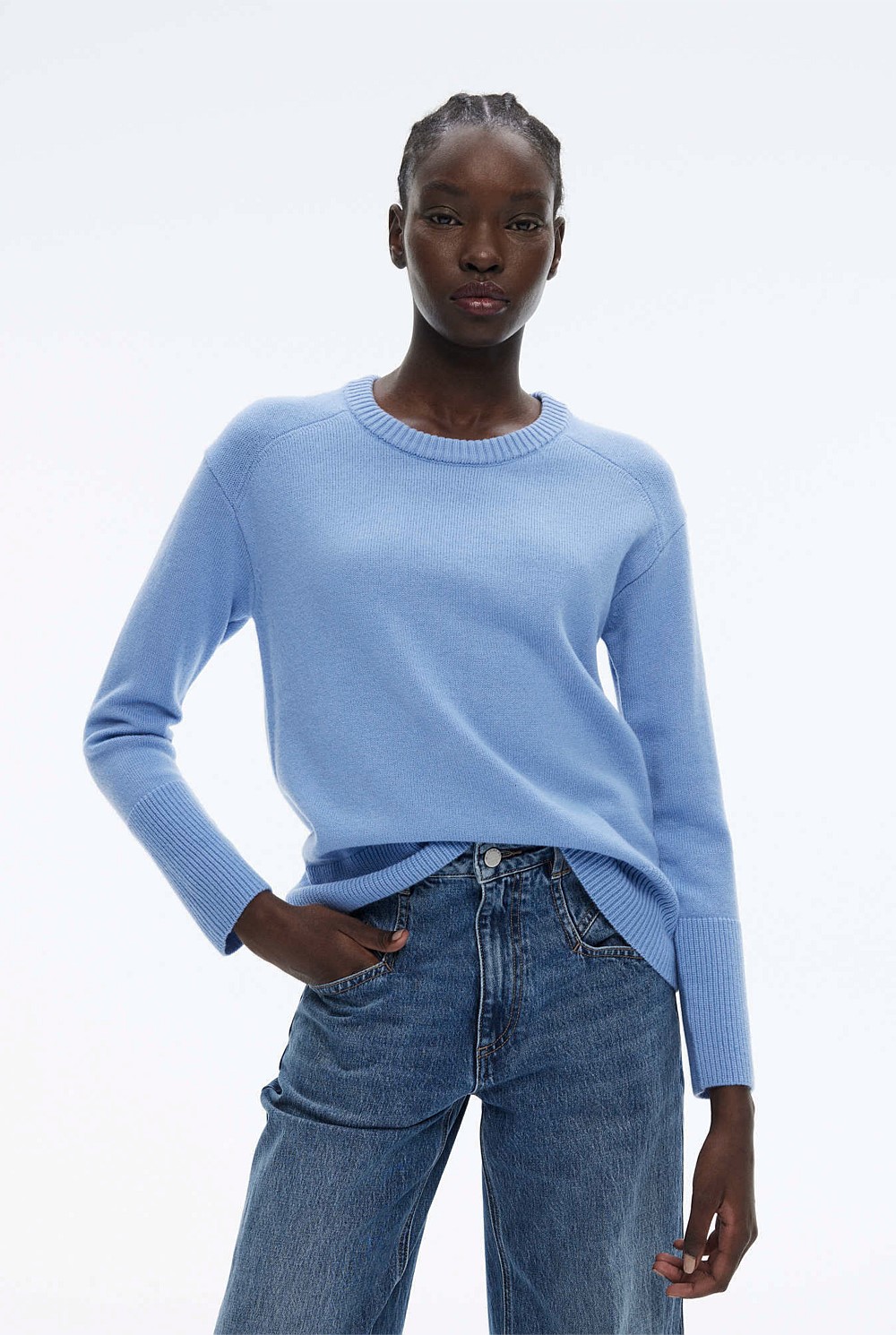 Harbour Blue Drop Shoulder Crew Knit - Women's Crew Neck Jumpers | Witchery