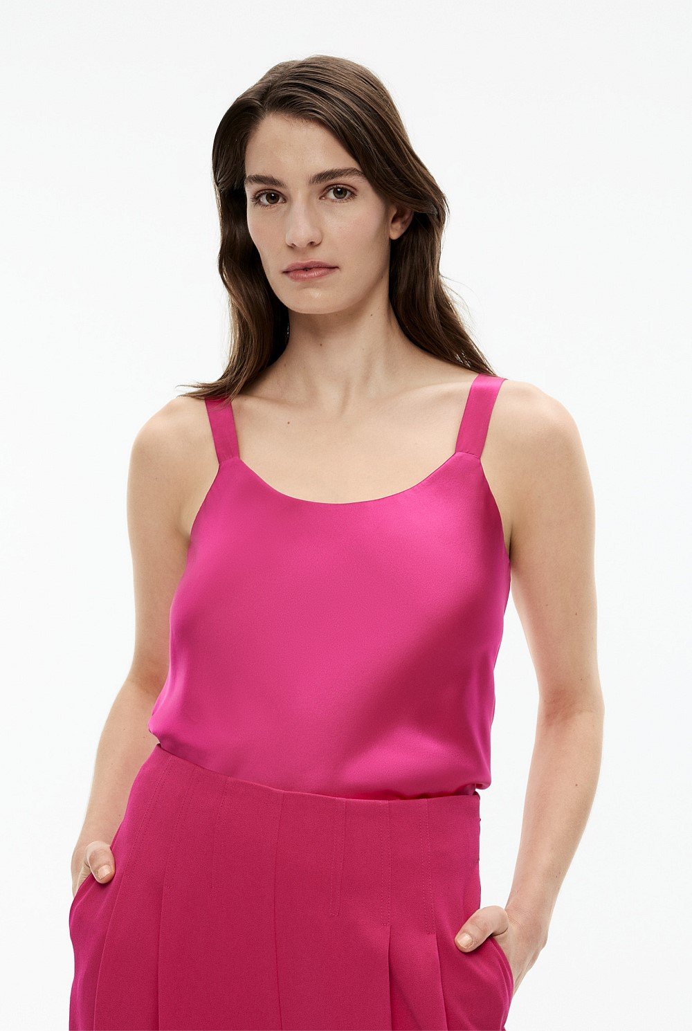 Dahlia Pink Silk Satin Scoop Camisole - Women's Evening Shirts | Witchery