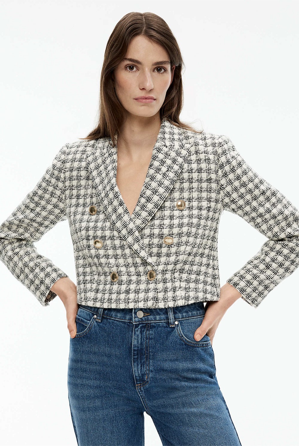 Black Yarn-Dye Boucle Double-Breasted Blazer - Women's Blazers | Witchery