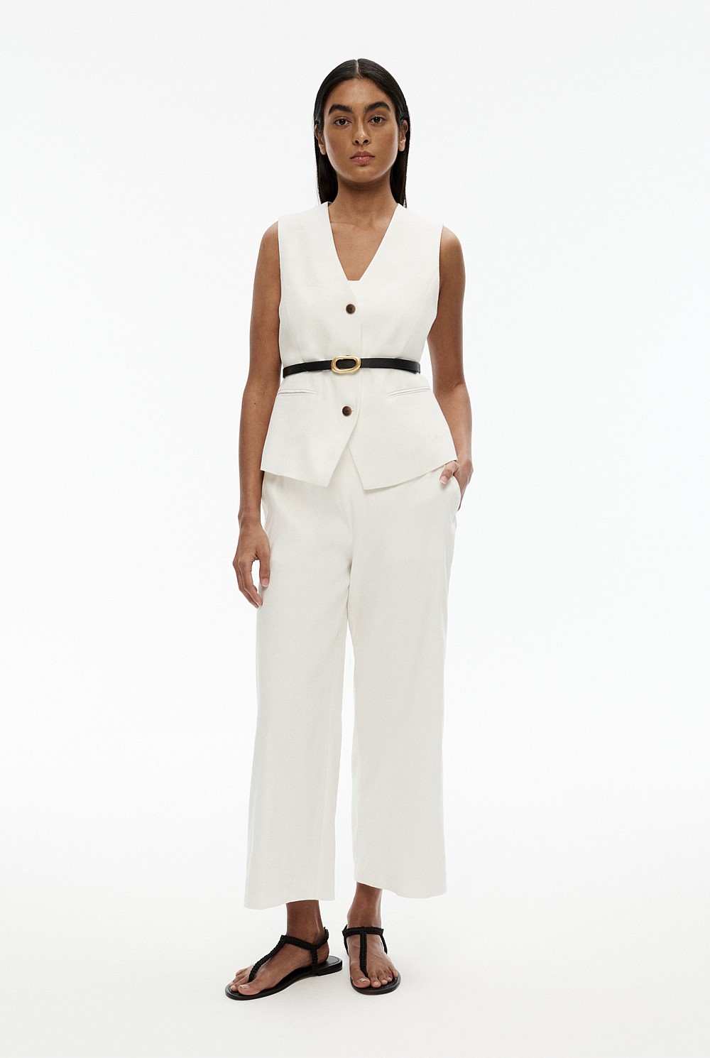 Chalk Stretch Linen Blend Crop Pant - Women's High Waisted Pants | Witchery
