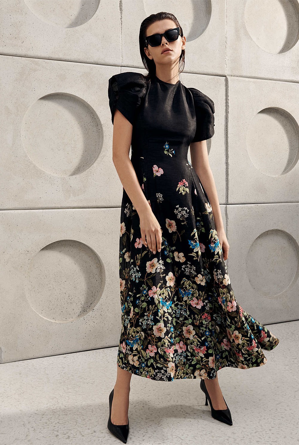 Raven Silk Linen Botanical Dress - Women's A Line Dresses | Witchery