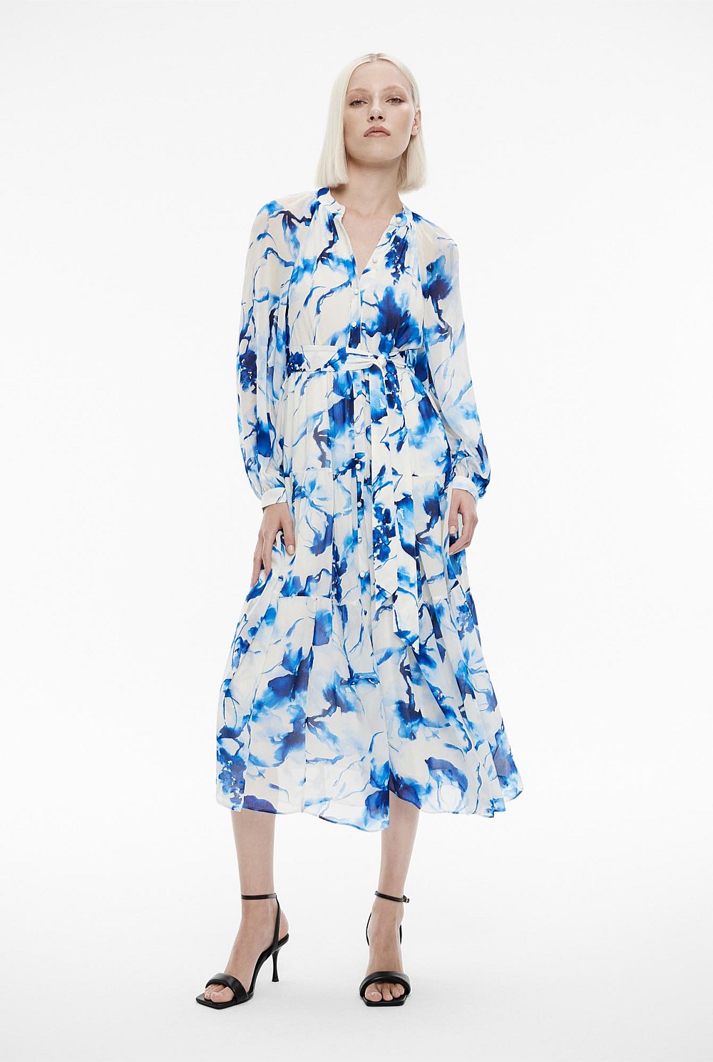 Blue Watercolour Marble Ink Gathered Dress - Women's A Line Dresses ...