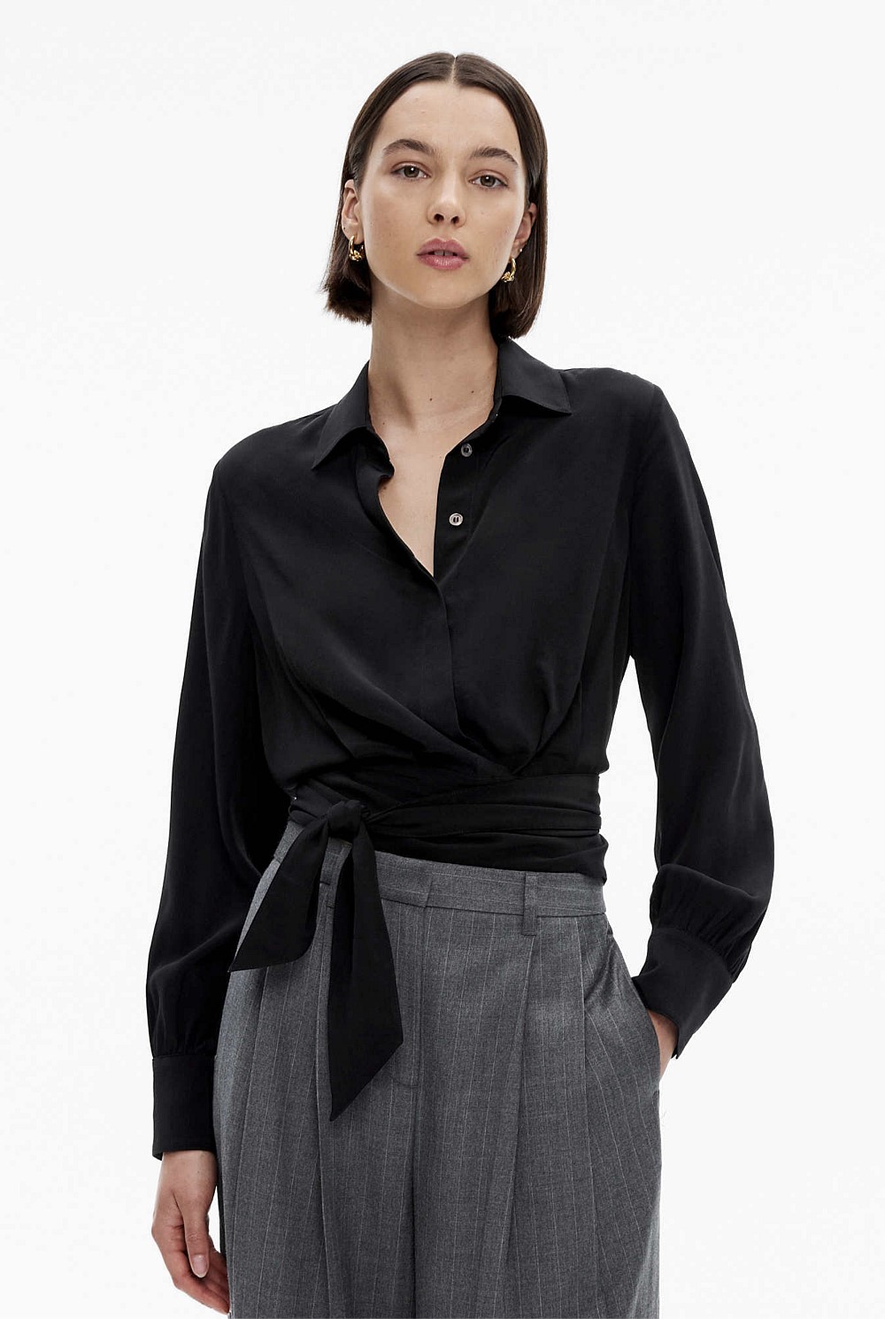 Black Wrap Shirt - Women's Evening Shirts | Witchery