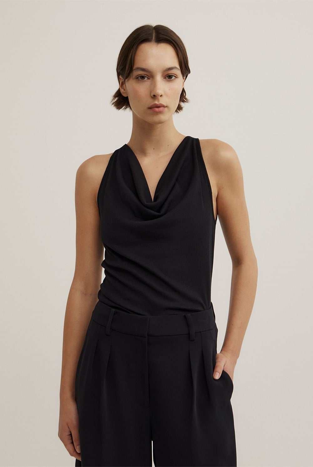 Black Cowl Neck Tank Top - Women's Evening Tops | Witchery