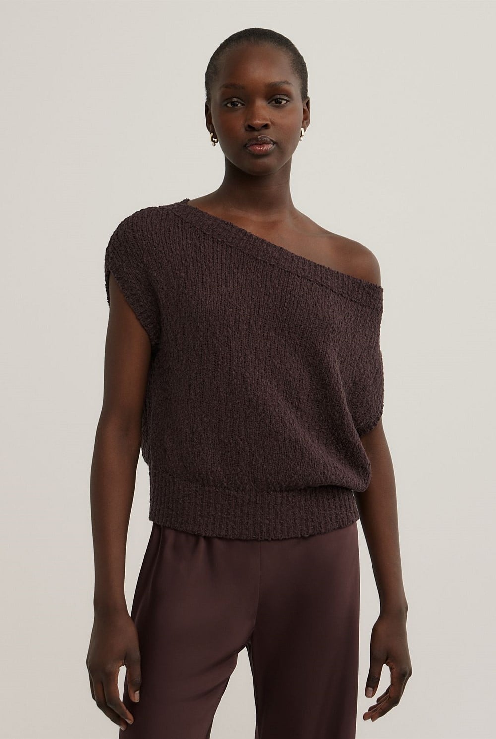 Espresso Textured Asymmetric Knit Tank Top - Women's Short Sleeve Tops ...