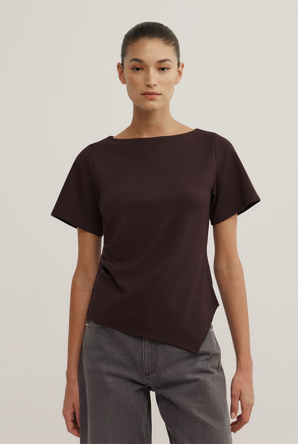 Espresso Tuck Wide Neck T-Shirt - Women's Short Sleeve Tops | Witchery