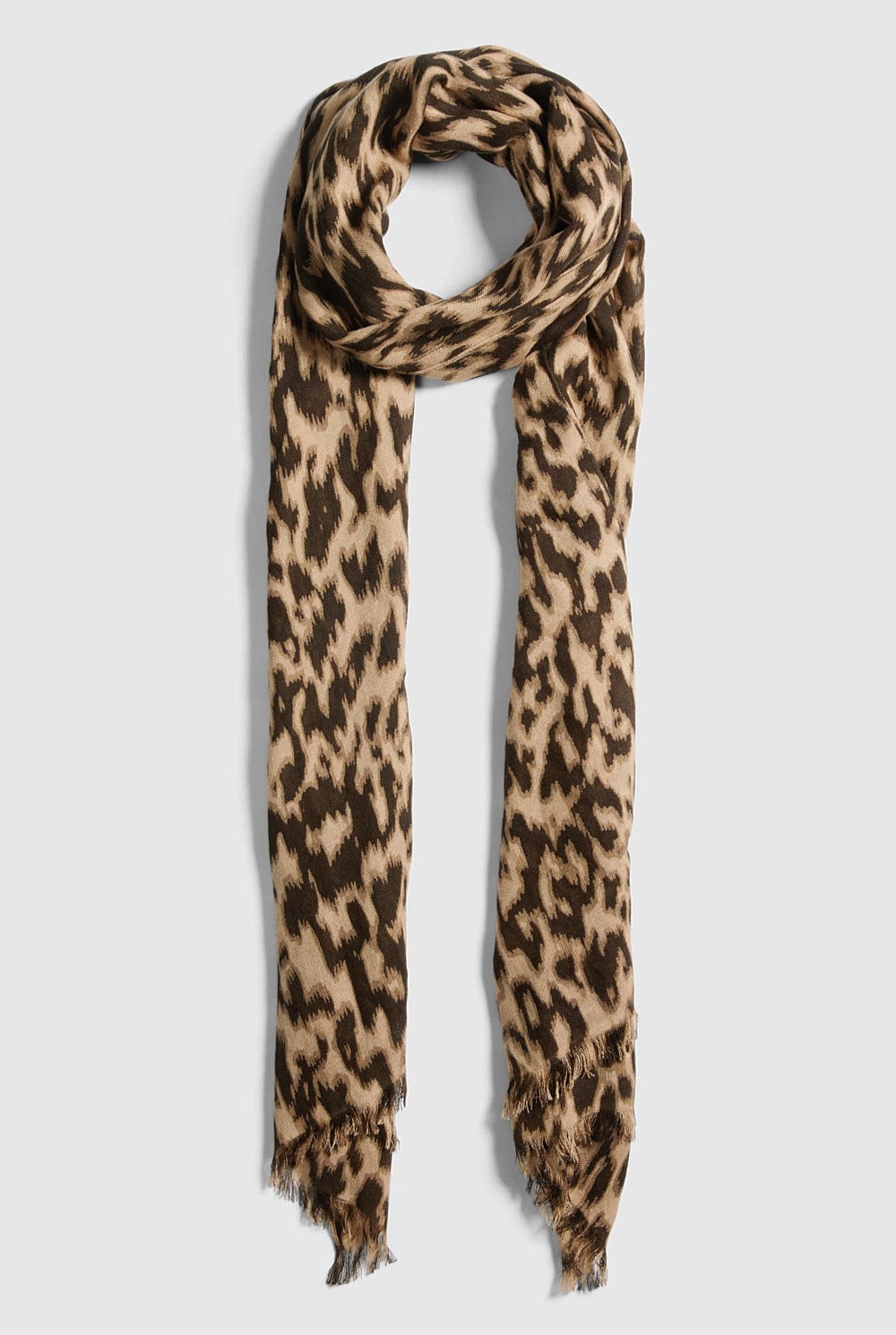 Chocolate Wool Blend Ocelot Scarf - Women's Scarves & Wraps | Witchery