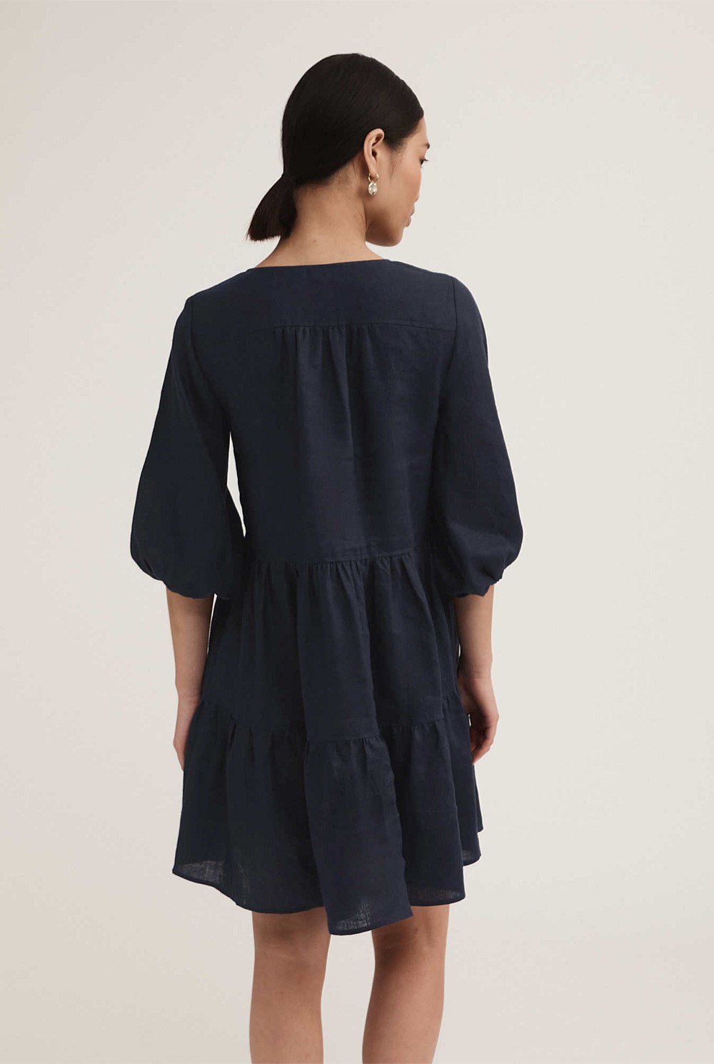 Blue Night Linen Tiered Trapeze Dress - Women's A Line Dresses | Witchery