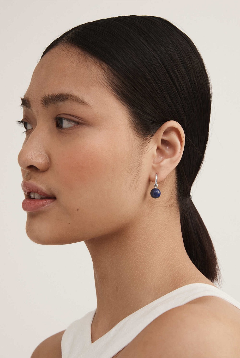Navy Mini Semi-Precious Hoop - Women's Earrings | Witchery