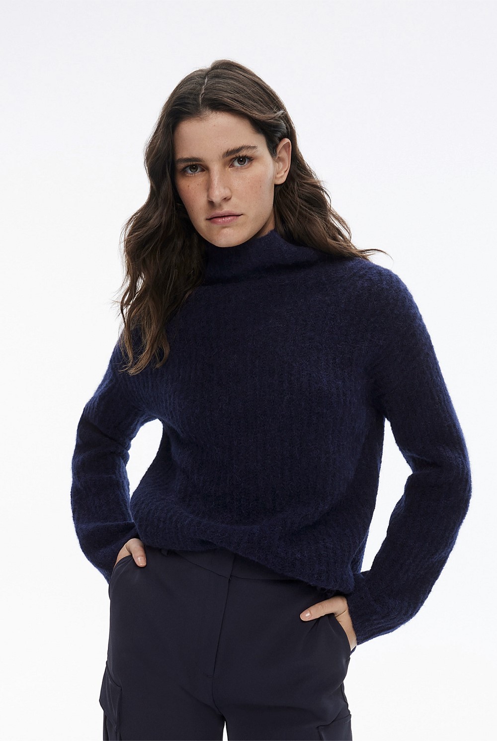 Blue Night Mock Neck Slouch Knit - Women's Sweaters | Witchery