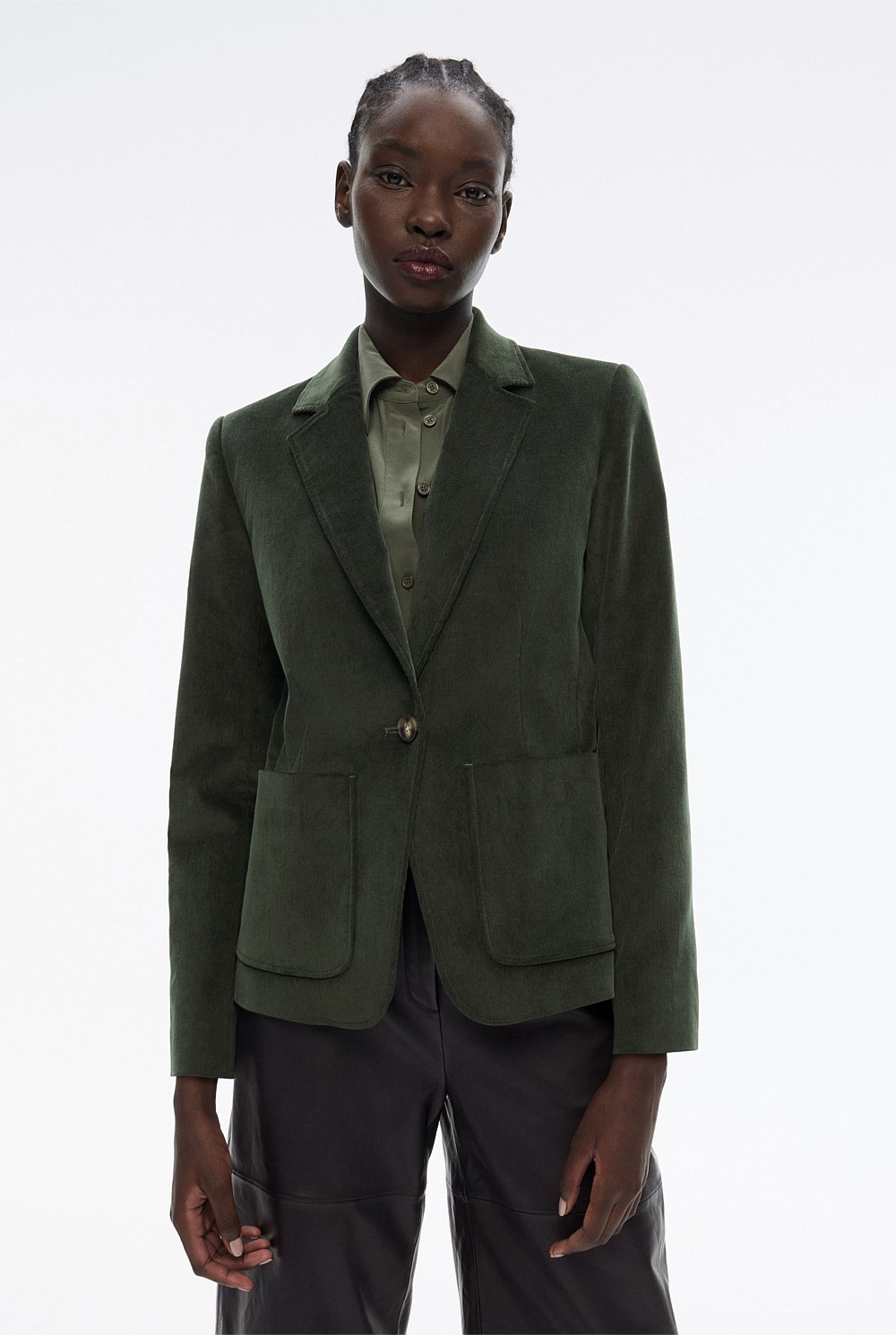 Dark Forest Cotton Cord Single Breasted Blazer - Women's Blazers | Witchery