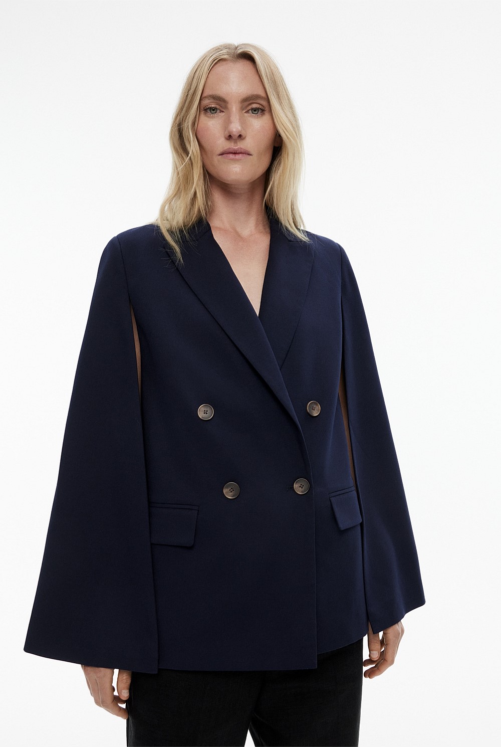 Blue Night Double-Breasted Cape Blazer - Women's Blazers | Witchery