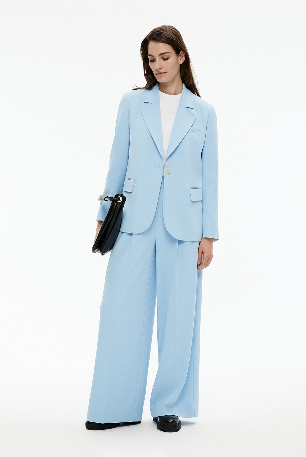 Soft Blue Boxy Single-Breasted Blazer - Women's Blazers | Witchery
