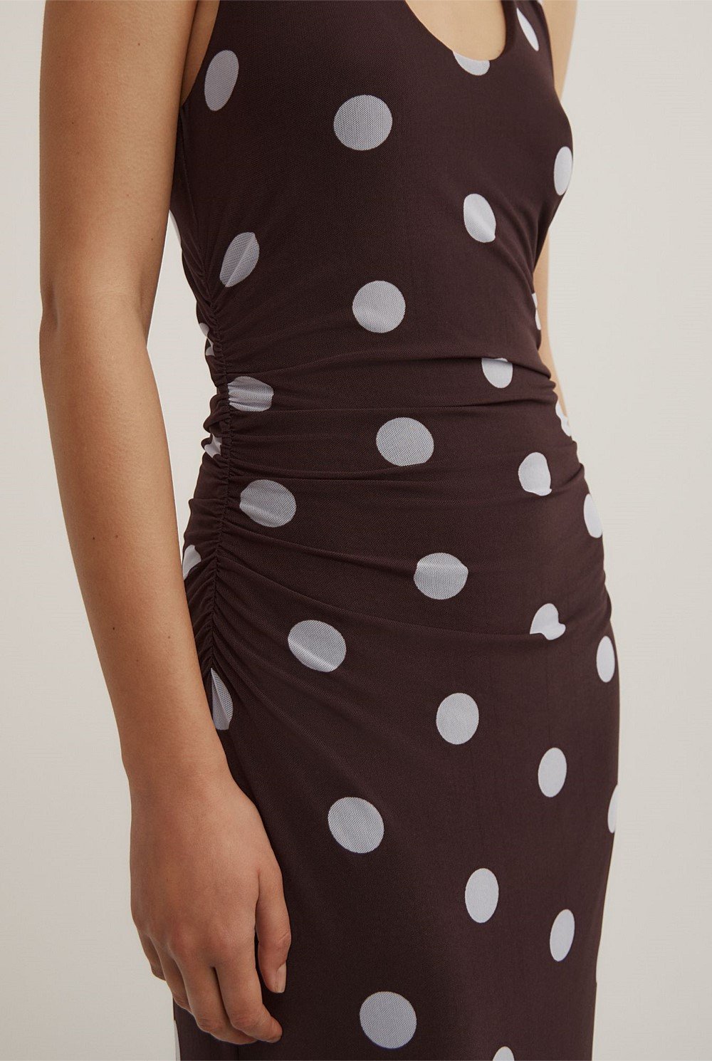 Multi Spot Blue Twist Detail Mesh Dress - Women's Midi Dresses | Witchery