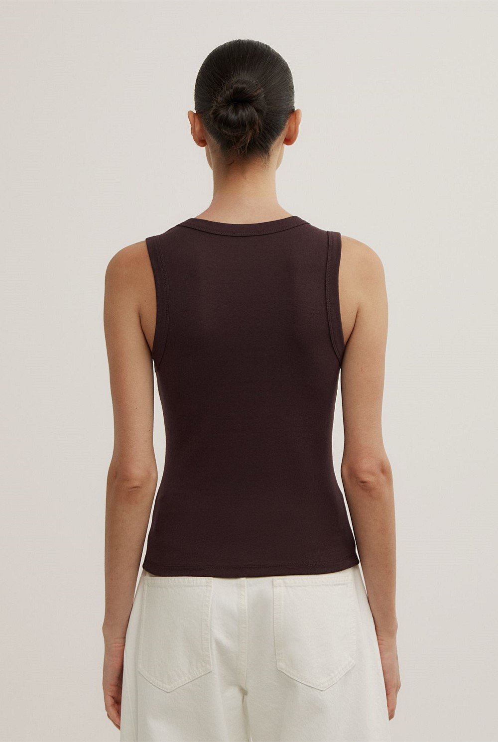 Espresso Fine Rib V Neck Tank - Women's Sleeveless Tops | Witchery