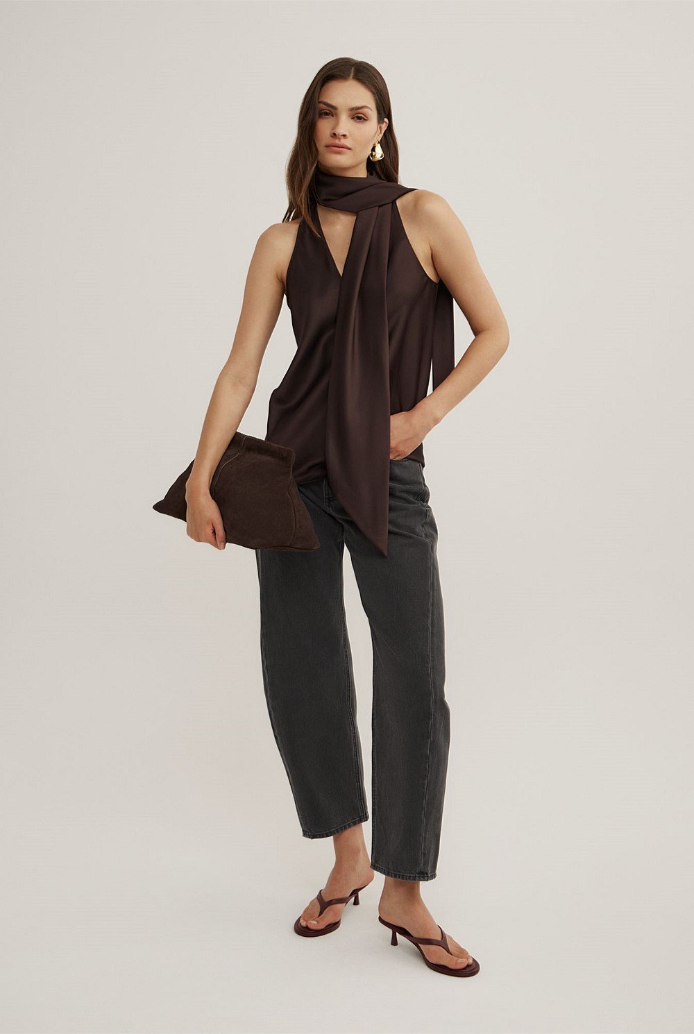 Espresso V-Neck Scarf Top - Women's Camisoles | Witchery